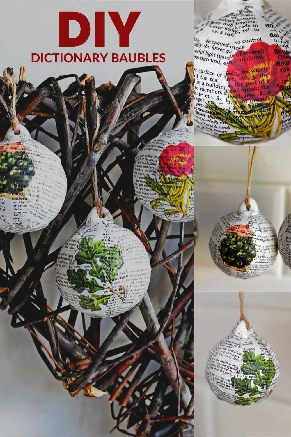 How To Make A fun Dictionary Christmas Decoupage Baubles - Picture Box Blue