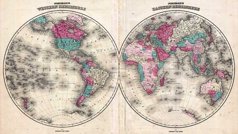 Wonderful Old Hemisphere Maps Of The World To Print - Picture Box Blue